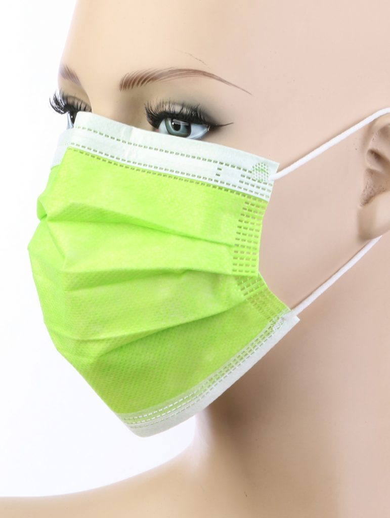 3 Layer Disposal Face Mask – 50 Pack – Bright Green